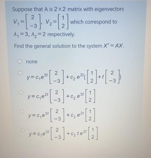 Solved y=Cier Suppose that A is 2x2 matrix with eigenvectors | Chegg.com