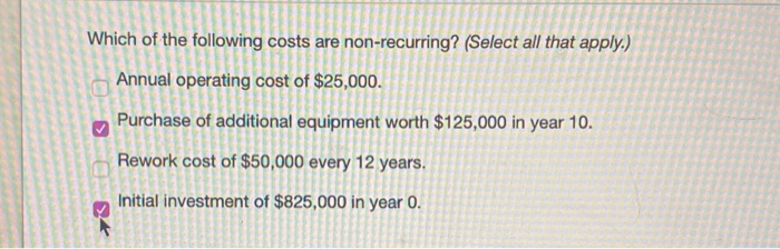 Solved Which of the following costs are non-recurring? | Chegg.com