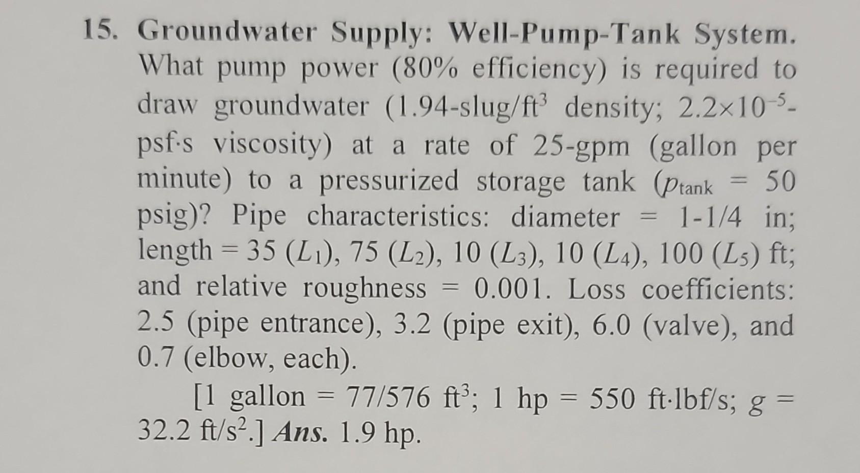 Solved 15. Groundwater Supply: Well-Pump-Tank System. What | Chegg.com