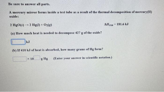 Solved Be sure to answer all parts. A mercury mirror forms | Chegg.com