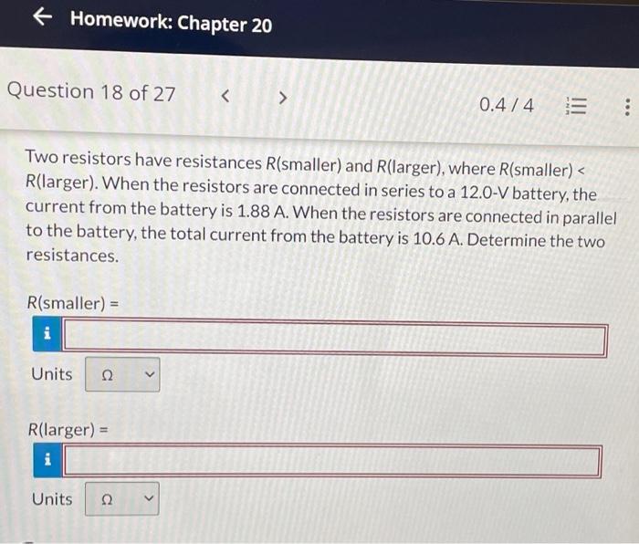 Solved Two resistors have resistances R (smaller) and R | Chegg.com