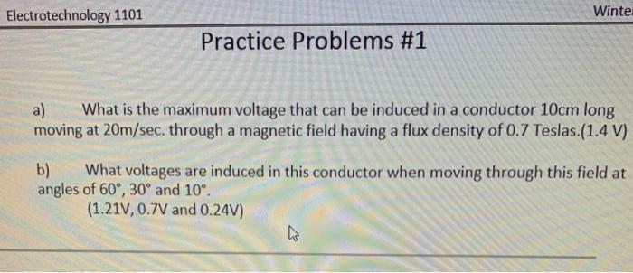 Solved Electrotechnology 1101 Winte Practice Problems #1 a) | Chegg.com