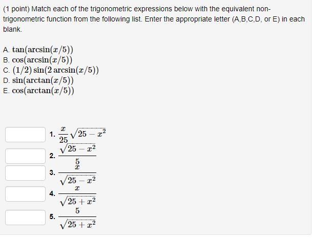 Solved 1 ﻿point ﻿match Each Of The Trigonometric