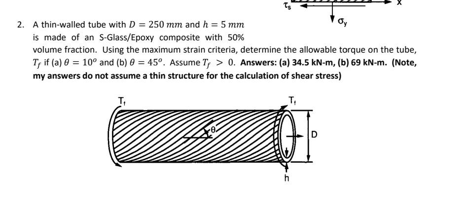 Solved 2. A thin-walled tube with D=250 mm and h=5 mm is | Chegg.com