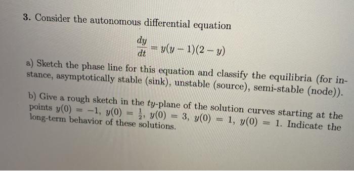 Solved 3. Consider the autonomous differential equation dy = | Chegg.com