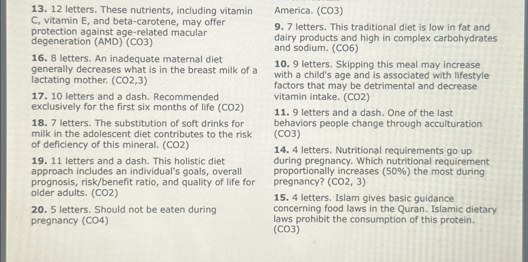 Solved 12 ﻿letters. These nutrients, including vitamin C, | Chegg.com