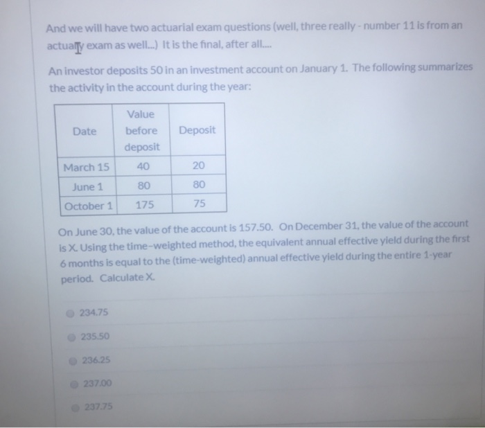 Solved And we will have two actuarial exam questions (well, | Chegg.com ...
