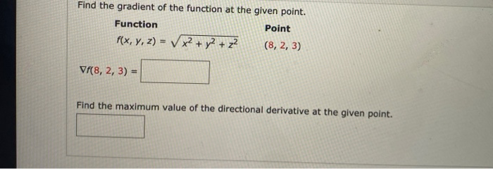 Solved Find the gradient of the function at the given point. | Chegg.com