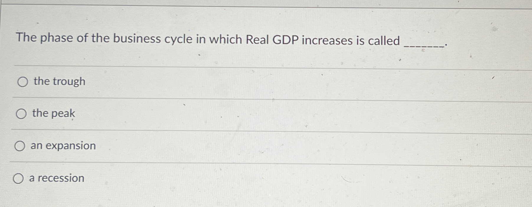 Solved The phase of the business cycle in which Real GDP | Chegg.com