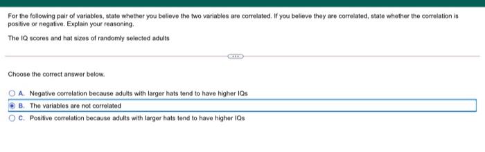 Solved For the following pair of variables, state whether | Chegg.com