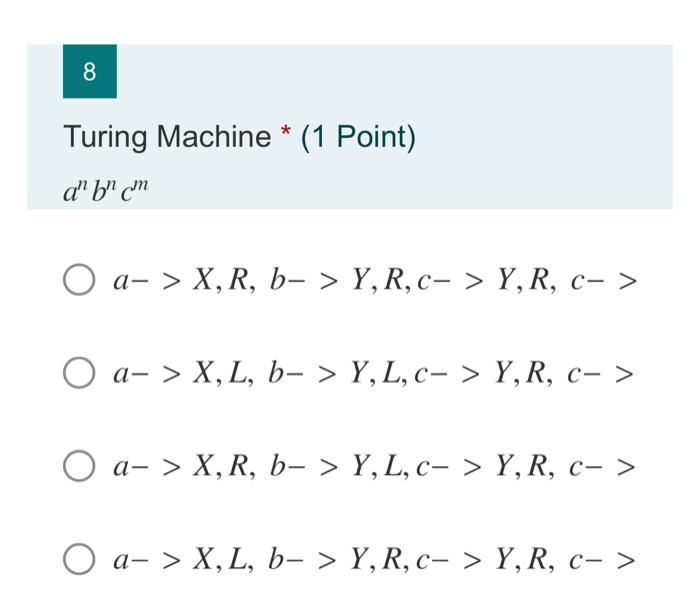 Solved Turing Machine * (1 Point) anbncm | Chegg.com