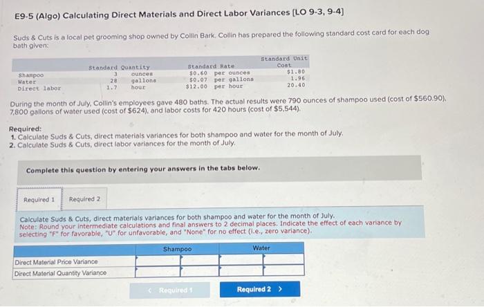 Solved E9-5 (Algo) Calculating Direct Materials and Direct | Chegg.com