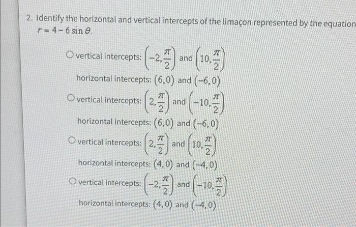 Solved 2. Identify the horizontal and vertical intercepts of | Chegg.com