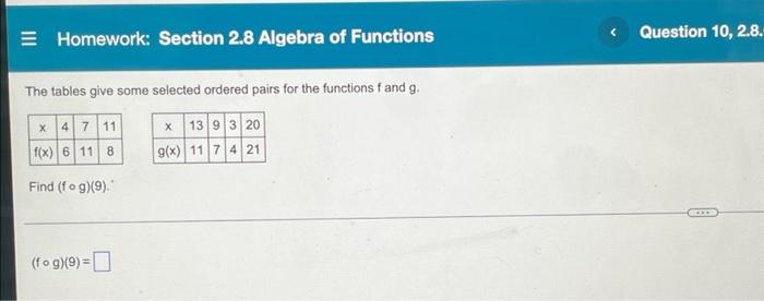 Solved Homework: Section 2.8 Algebra of Functions The tables | Chegg.com