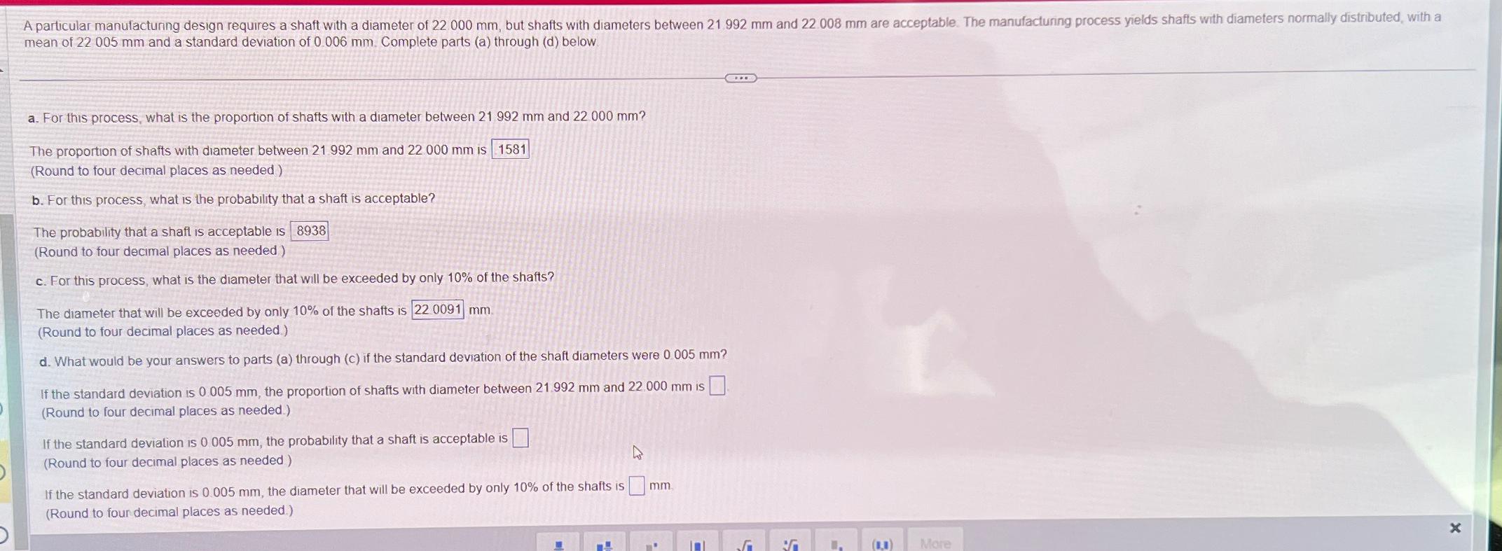 Solved mean of 22005mm ﻿and a standard deviation of 0.006mm. | Chegg.com
