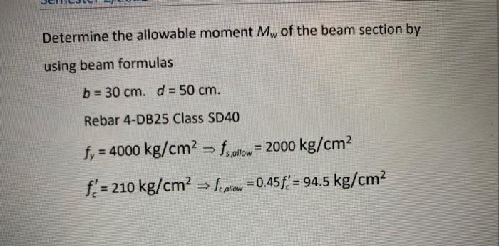 Solved Determine the allowable moment Mw of the beam section | Chegg.com