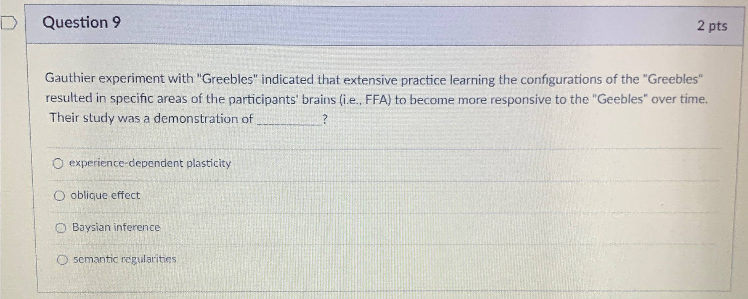 Solved Question 92 ﻿ptsGauthier experiment with "Greebles" | Chegg.com