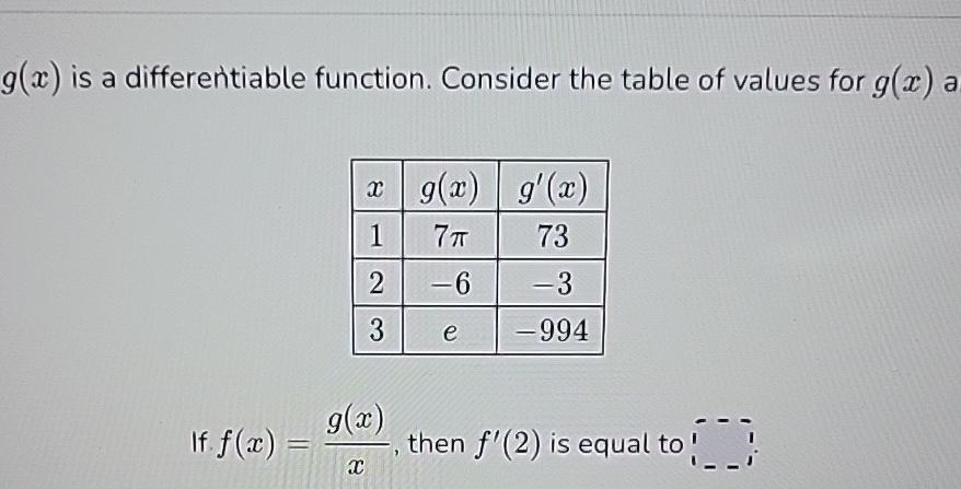 Solved g(x) ﻿is a differentiable function. Consider the | Chegg.com
