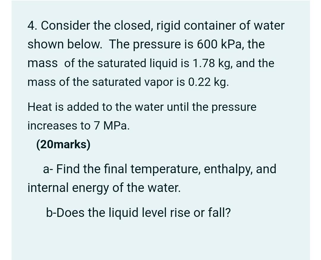 Solved 4. Consider the closed, rigid container of water | Chegg.com