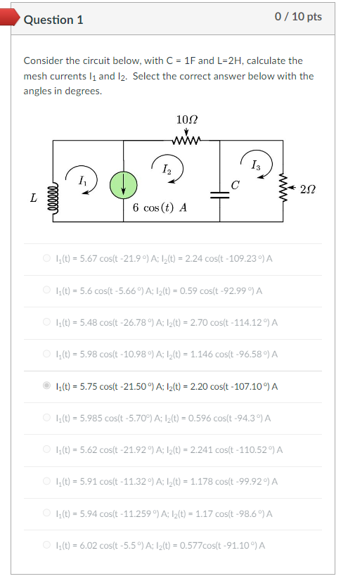 Consider the circuit below, with C=1F ﻿and L=2H, | Chegg.com
