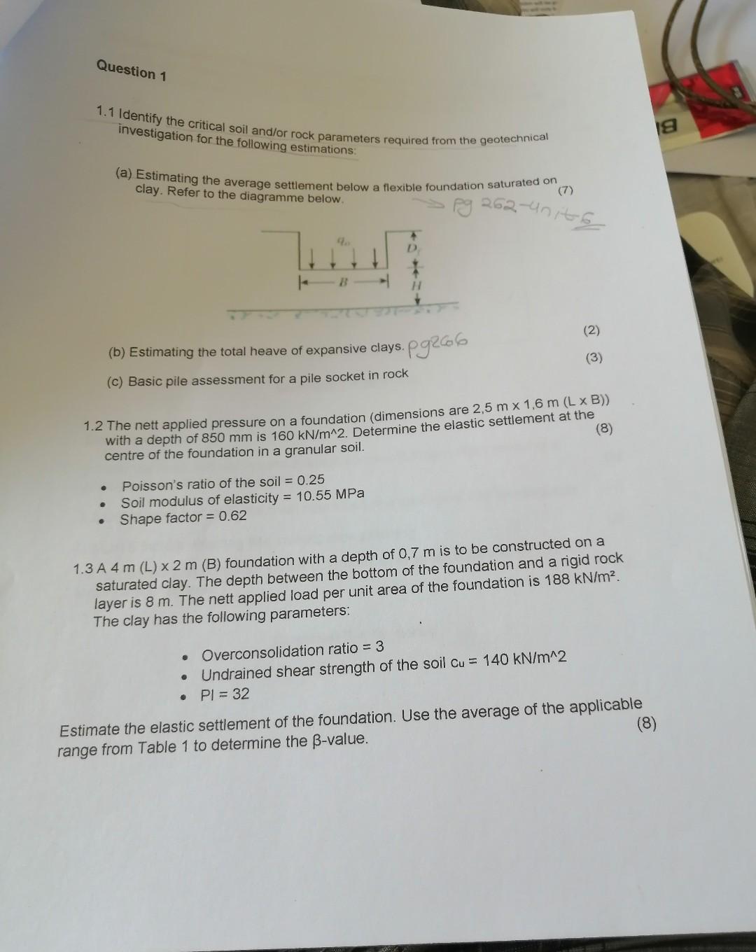 Solved 1.1 Identify the critical soil and/or rock parameters | Chegg.com