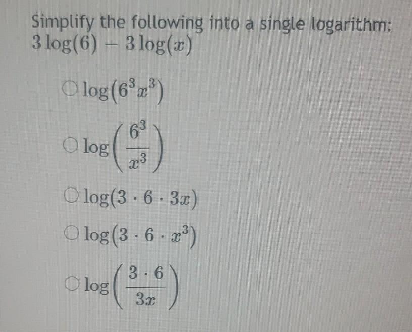 Solved Simplify the following into a single logarithm: 3 | Chegg.com