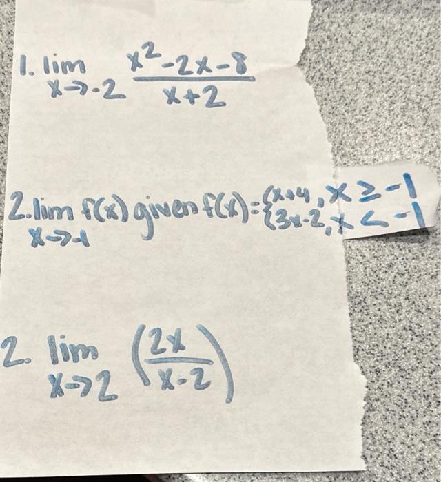 Solved 1. limx→−2x+2x2−2x−8 2. limx→−1f(x) given | Chegg.com