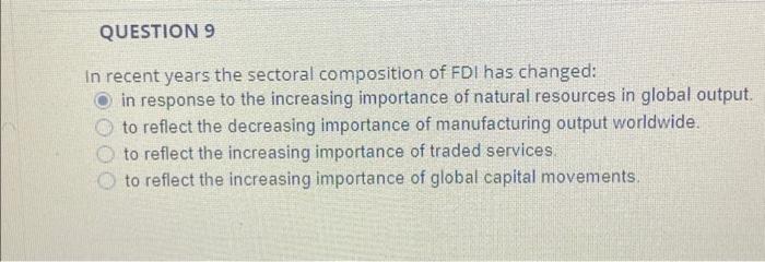 QUESTION 9 In recent years the sectoral composition | Chegg.com