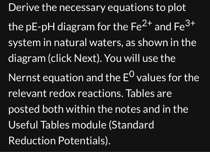 Solved Derive the necessary equations to plot the pE−pH | Chegg.com