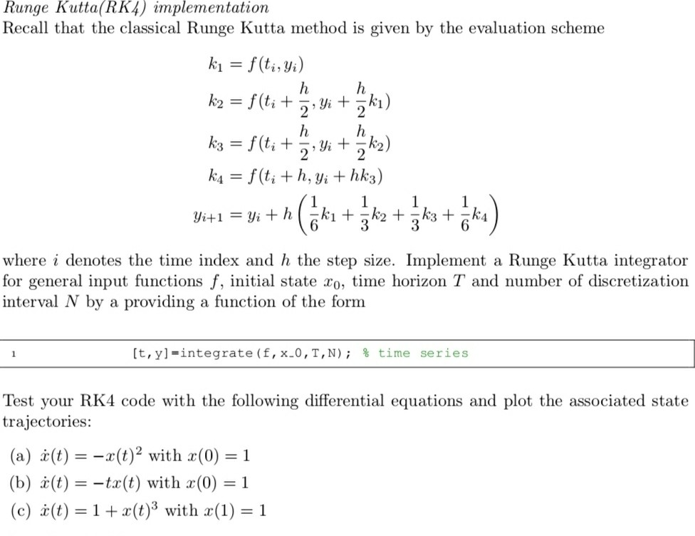 Runge Kutta(RK4) implementation Recall that the | Chegg.com