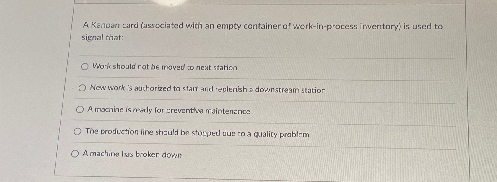 Solved A Kanban card (associated with an empty container of | Chegg.com
