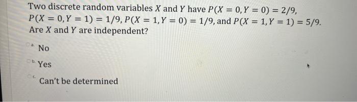 Solved Two discrete random variables X and Y have | Chegg.com