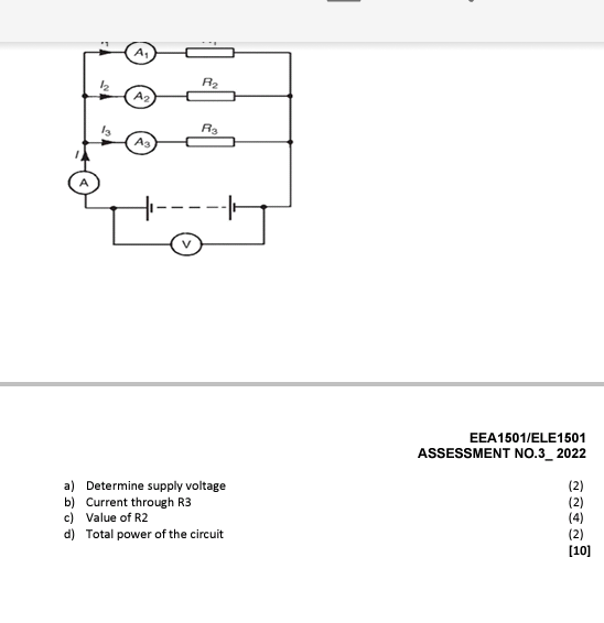 Solved R2 A2 R3 A3 EEA1501/ELE1501 ASSESSMENT NO.3_2022 a) | Chegg.com