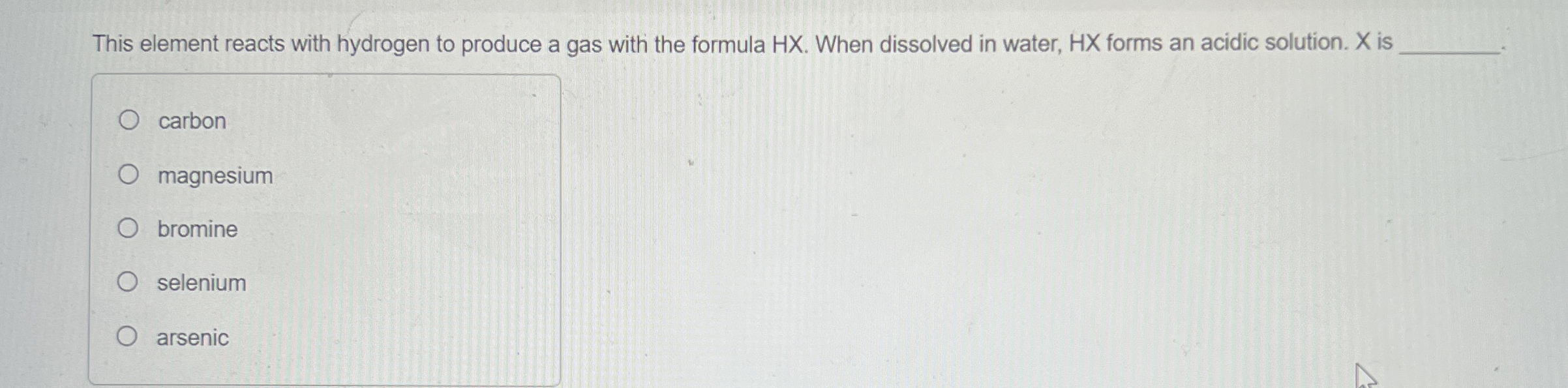 Solved This element reacts with hydrogen to produce a gas | Chegg.com