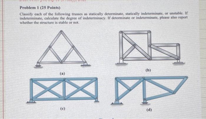 Solved Classify each of the following trusses as statically | Chegg.com