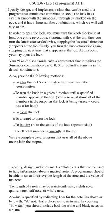 Solved Lab 2 (ADTS) 1. LockADT - Show the interface and all | Chegg.com