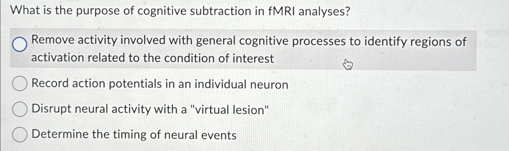 Solved What is the purpose of cognitive subtraction in fMRI | Chegg.com