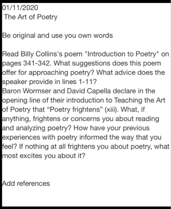 01/11/2020 The Art of Poetry Be original and use you | Chegg.com