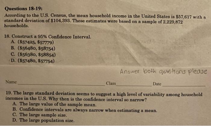 Solved Questions 18-19: According to the U.S. Census, the | Chegg.com