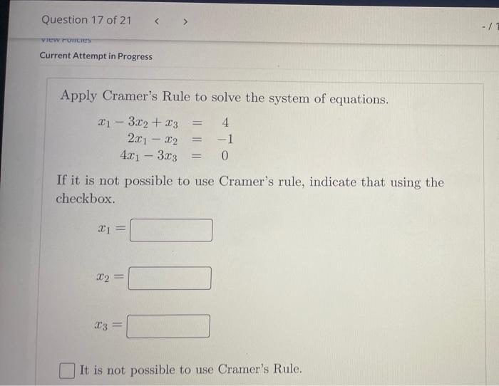 Solved Apply Cramer's Rule to solve the system of equations. | Chegg.com