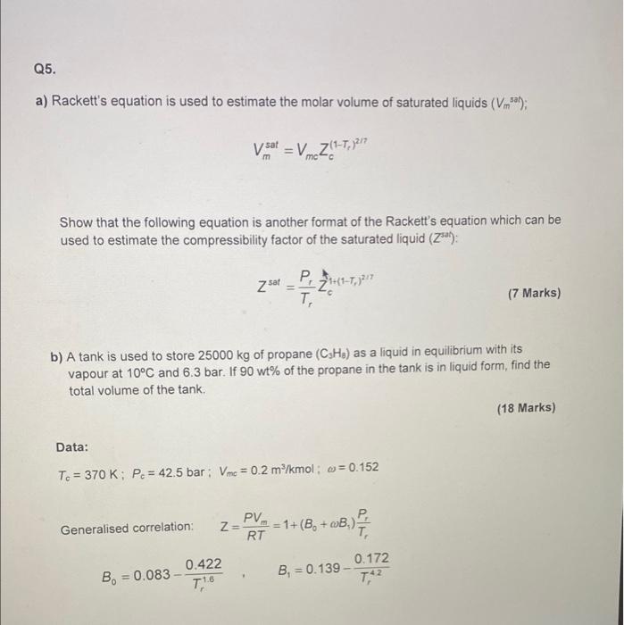 Solved Q5. a) Rackett's equation is used to estimate the | Chegg.com