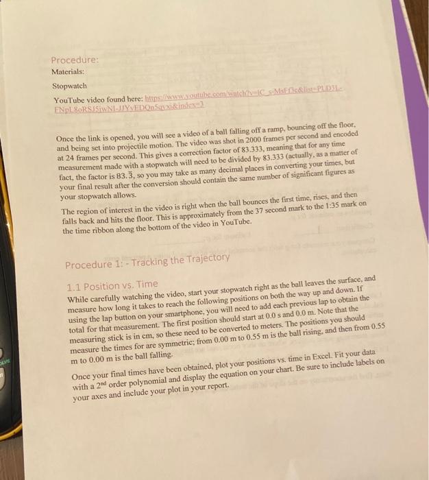 Lab 5 - Projectile Motion Introduction In this lab, | Chegg.com