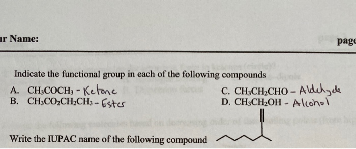 Solved ar Name: page Indicate the functional group in each | Chegg.com