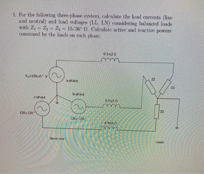 Solved 1. For the following three-phase system, calculate | Chegg.com