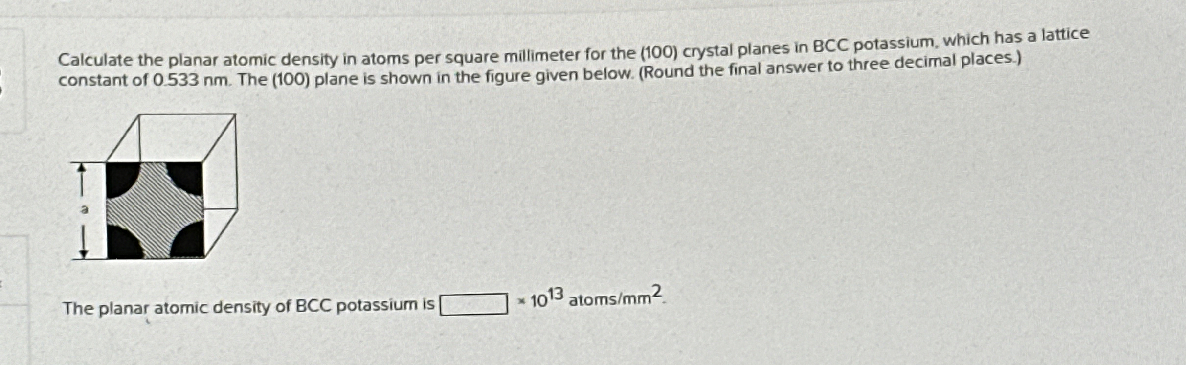 Solved Calculate the planar atomic density in atoms per | Chegg.com