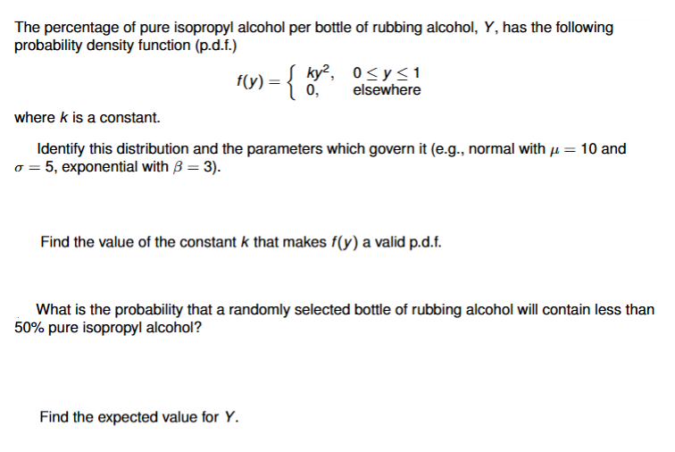 Solved The percentage of ﻿pure isopropyl alcohol per bottle | Chegg.com
