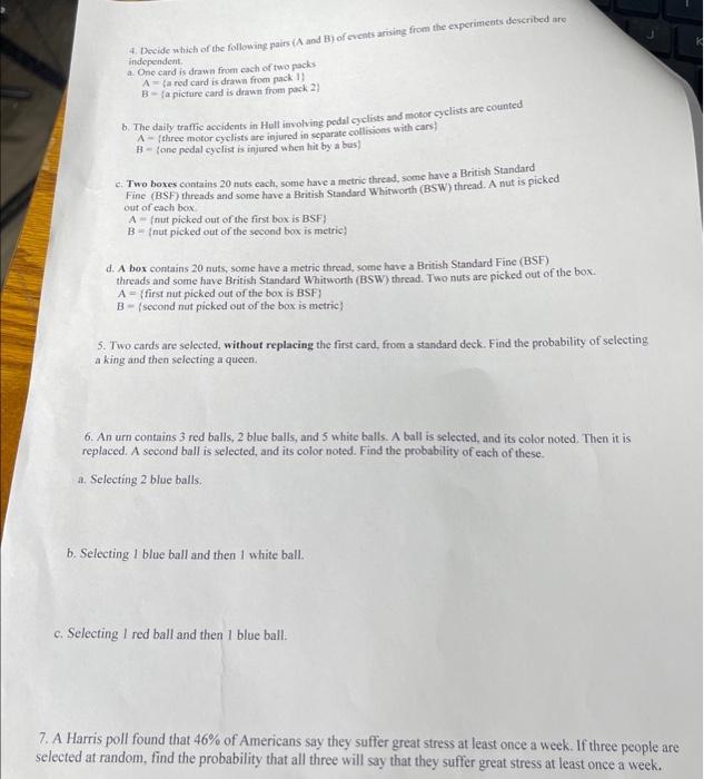 Solved 4. Decide which of the following pairs ( A and B ) of | Chegg.com