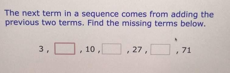Solved The next term in a sequence comes from adding the | Chegg.com