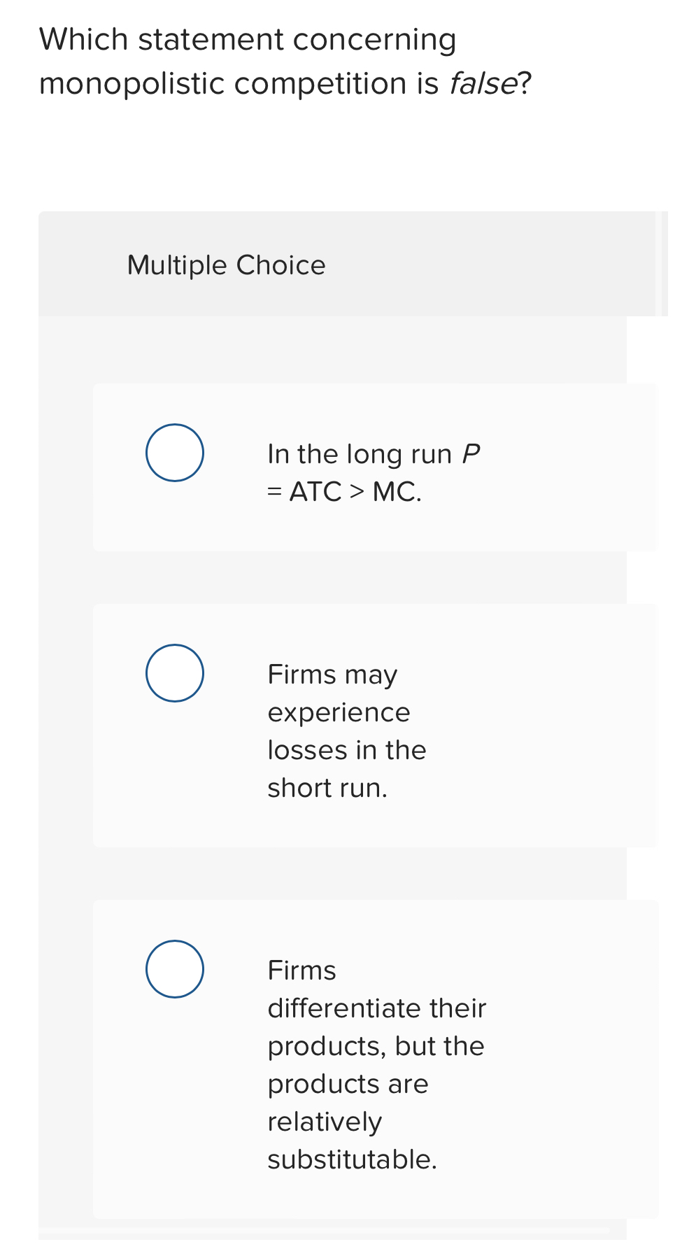 Solved Which statement concerning monopolistic competition | Chegg.com
