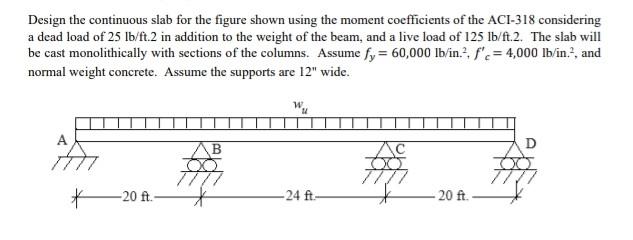 Solved Design the continuous slab for the figure shown using | Chegg.com